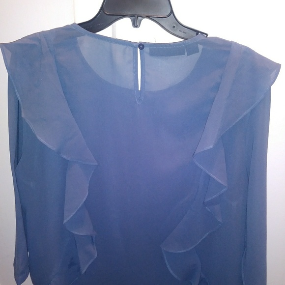 attention | Tops | Brand New Blue Sheer Blouse With Ruffles | Poshmark